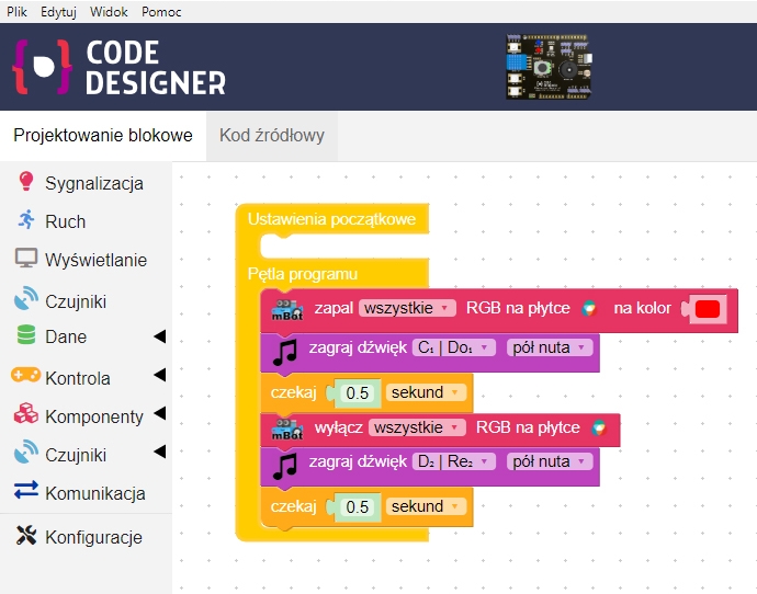 mBot - czyli robot na kółkach - Code Designer